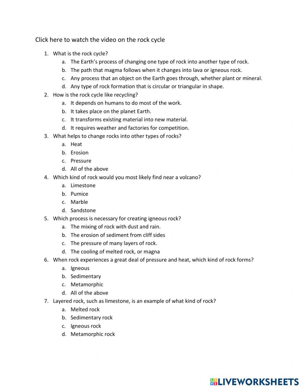 Rocks interactive activity for 9 | Live Worksheets