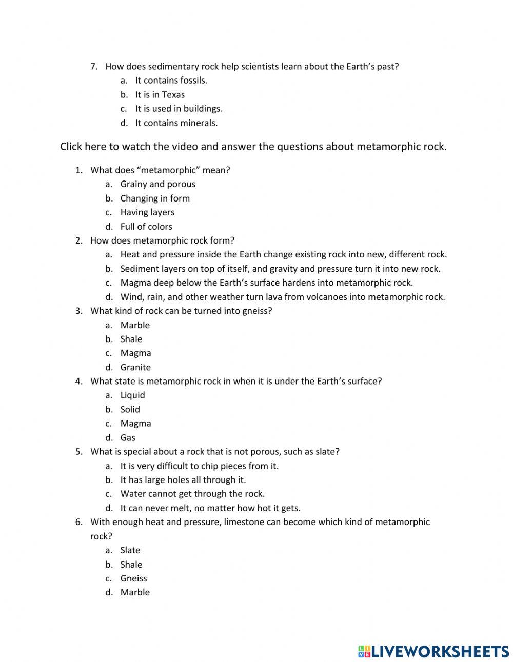 Rocks interactive activity for 9 | Live Worksheets
