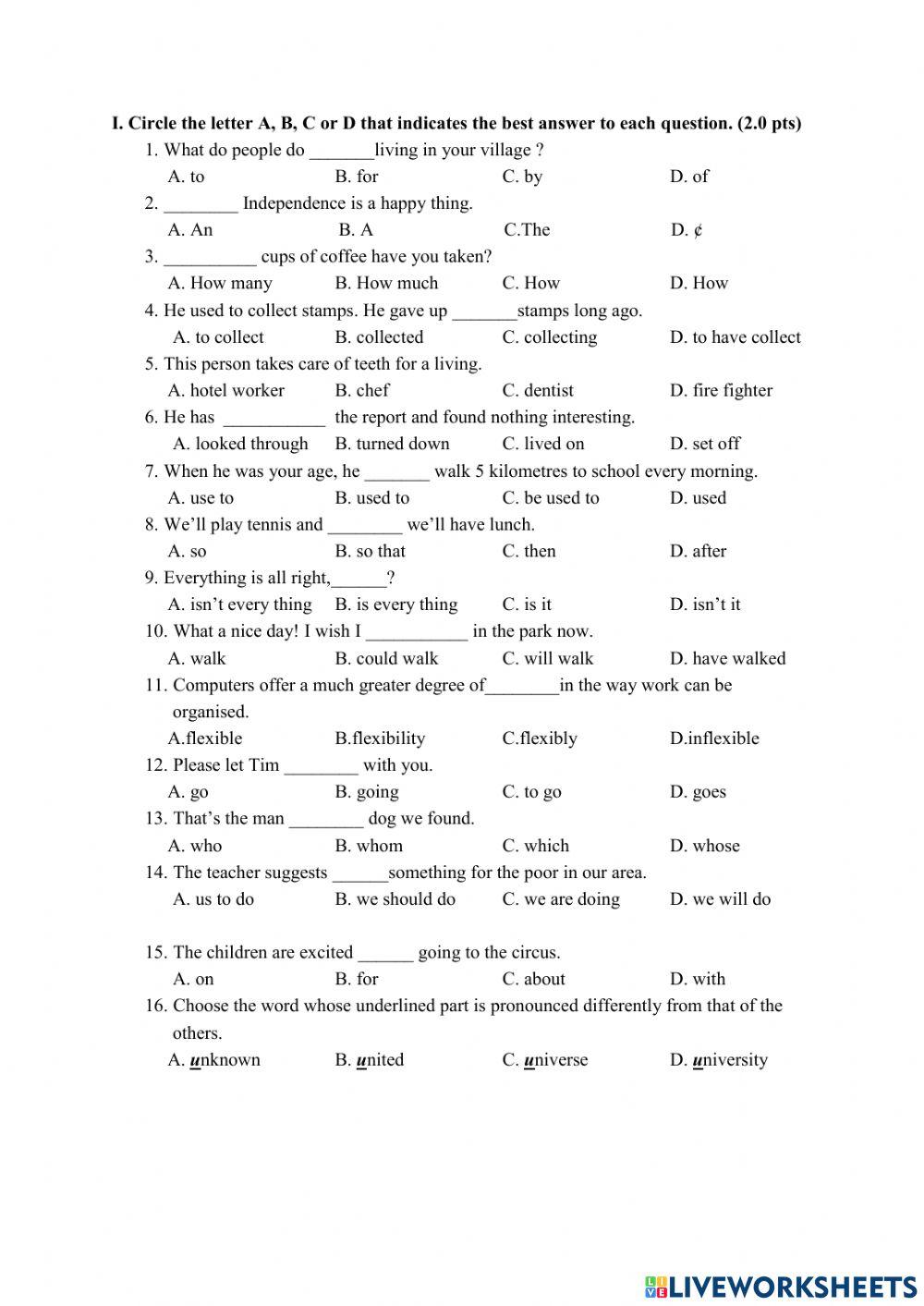 English 9 worksheet | Live Worksheets