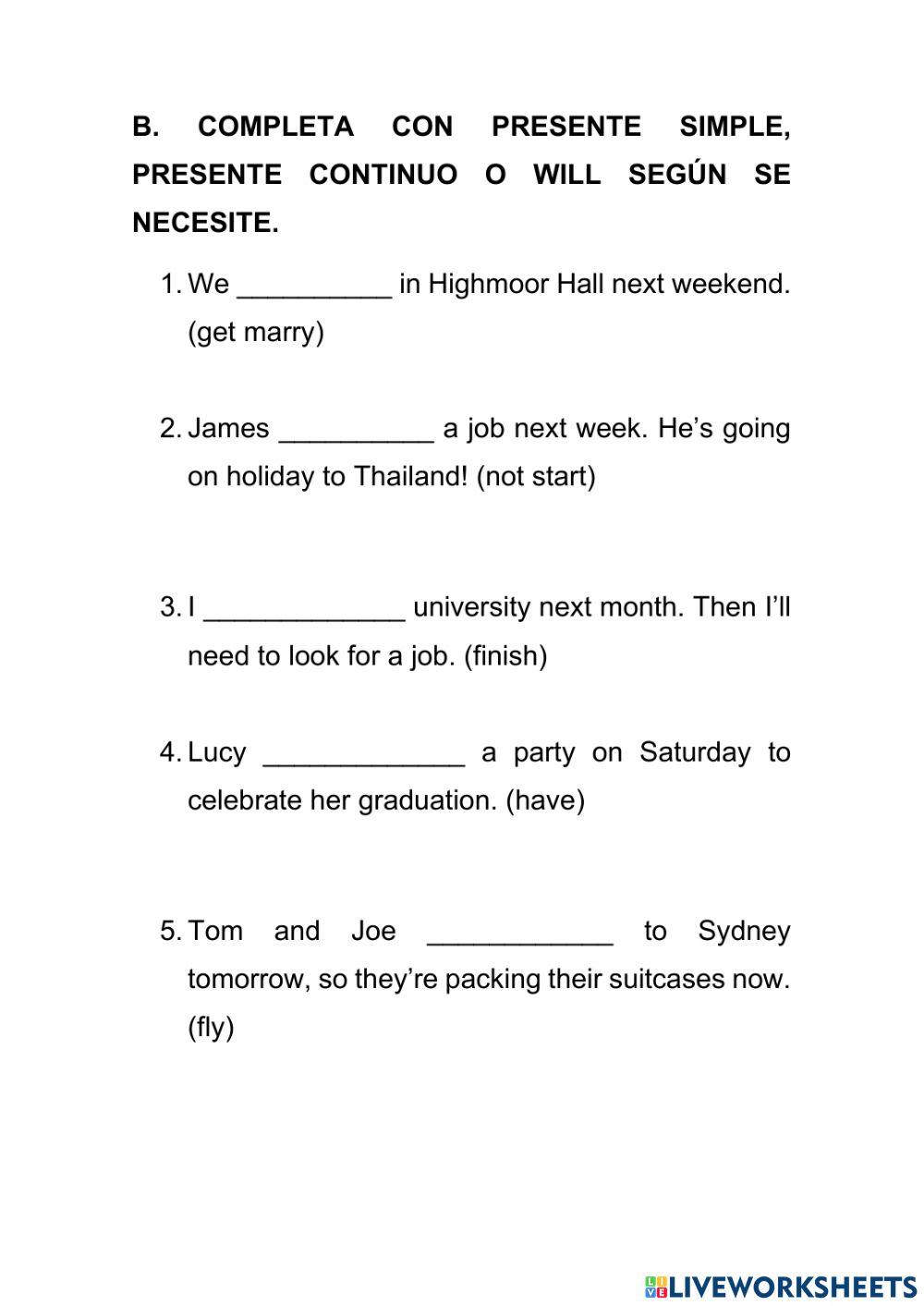 Future tenses online pdf worksheet | Live Worksheets