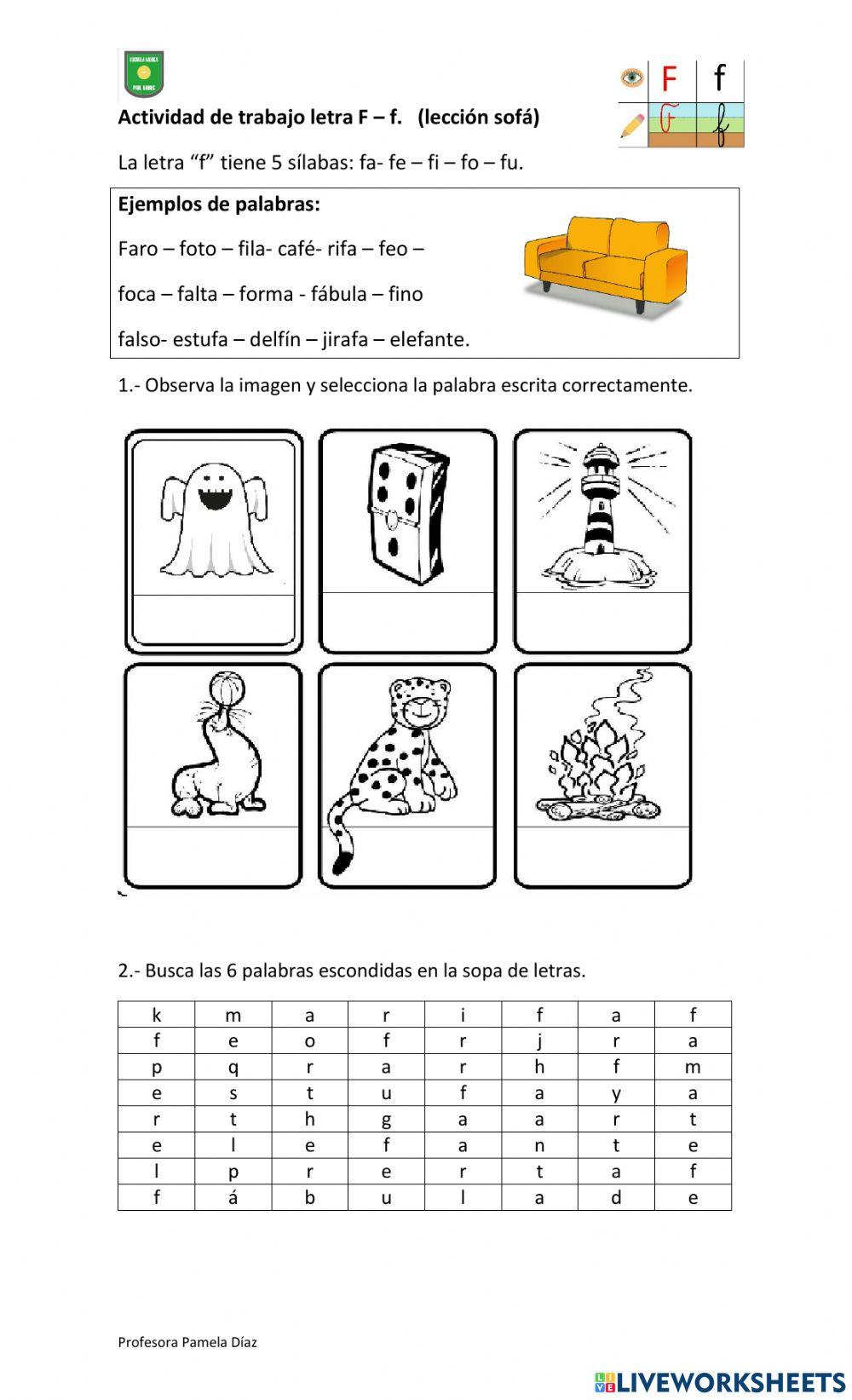 Letra f worksheet for 1° 2° | Live Worksheets