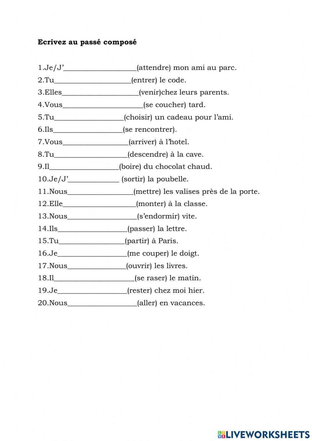 Passé Composé 1000325 Stacya Liveworksheets