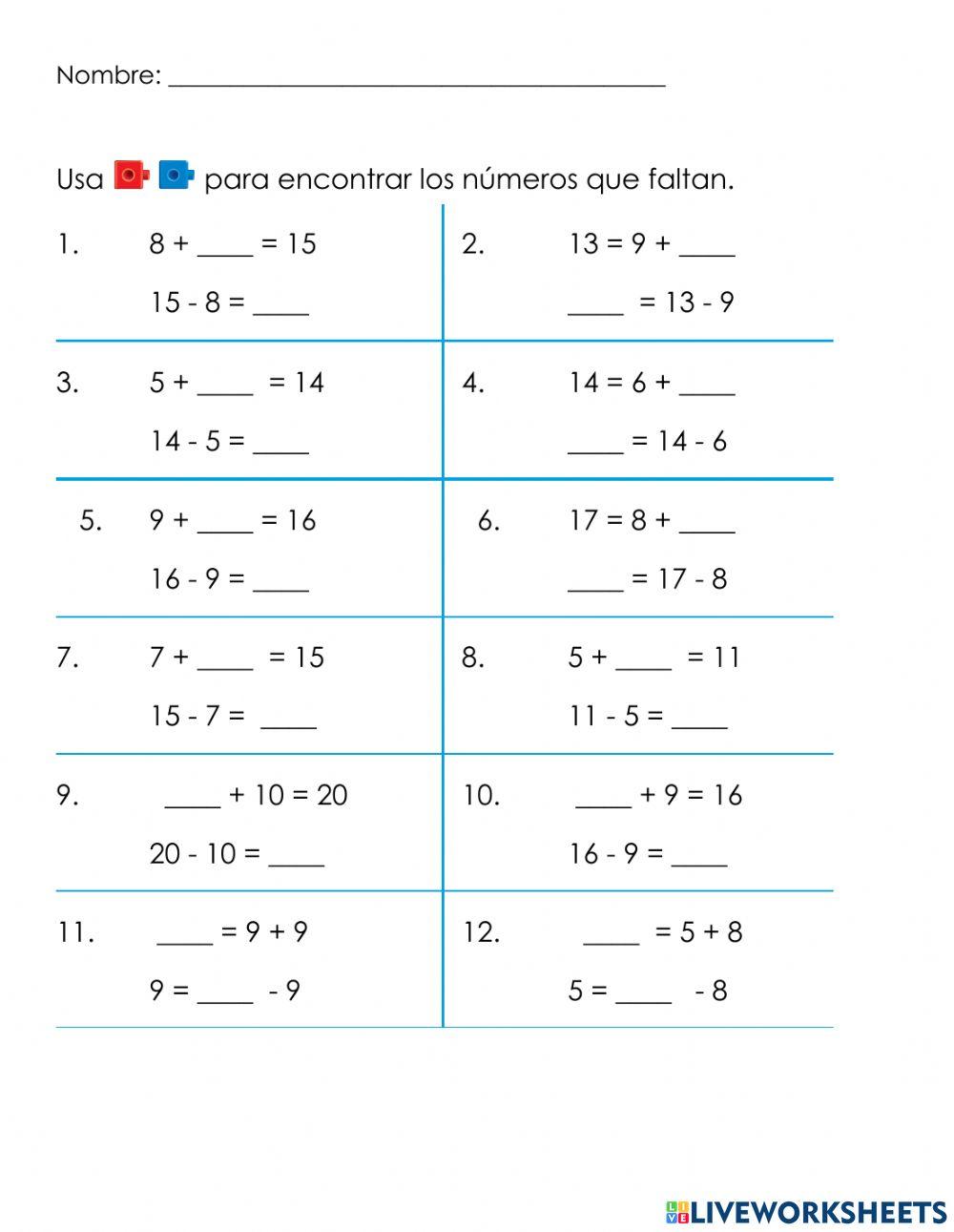 Missing Numbers worksheet for 1 | Live Worksheets