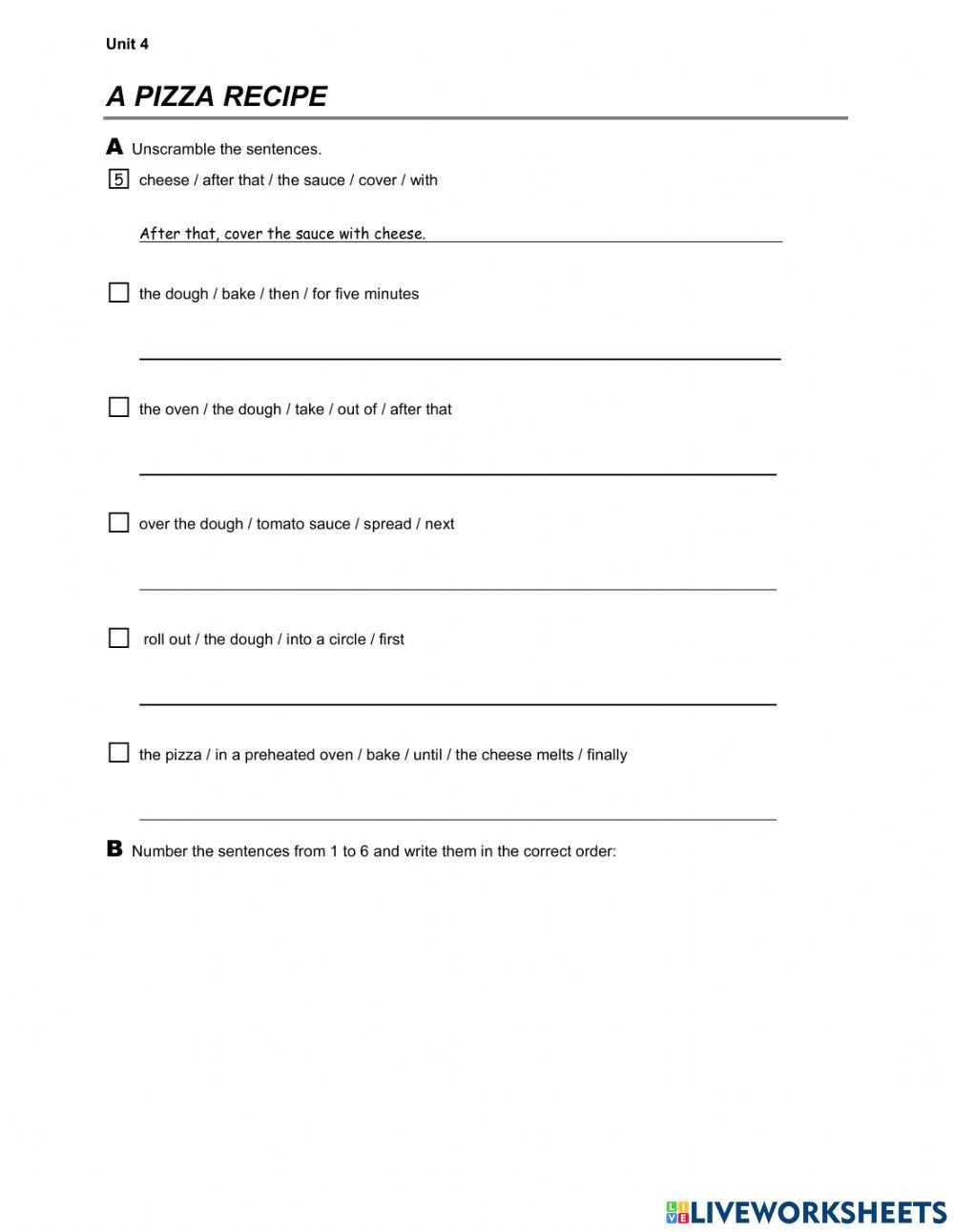Pizza Recipe online exercise for | Live Worksheets