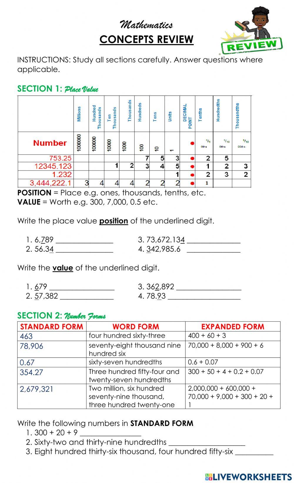 Concepts Review activity | Live Worksheets
