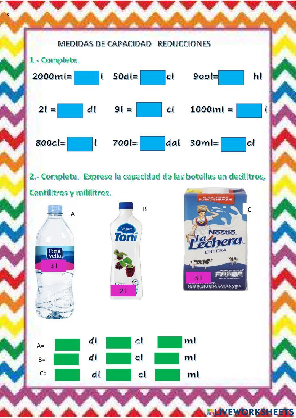 Medidas de capacidad online pdf activity for 4EGB | Live Worksheets