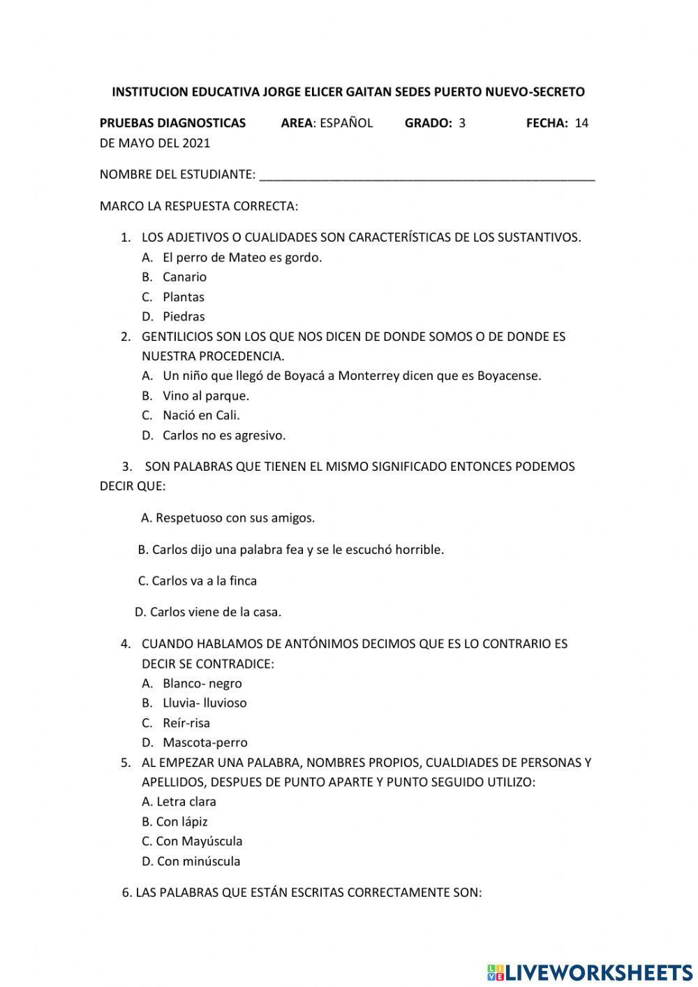 Selección múltiple exercise | Live Worksheets