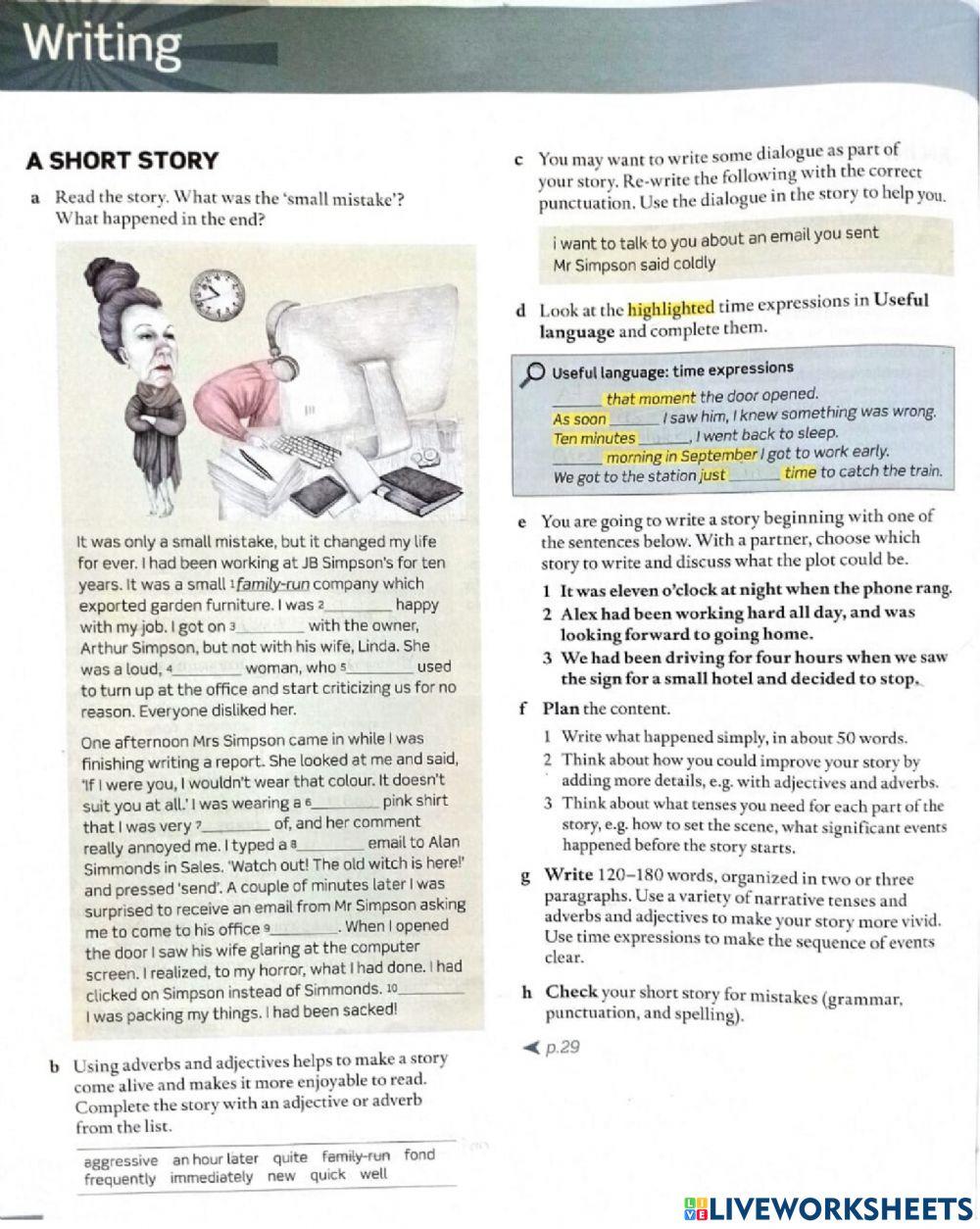 Writing a short story- adverbs and adverbial phrases online exercise ...