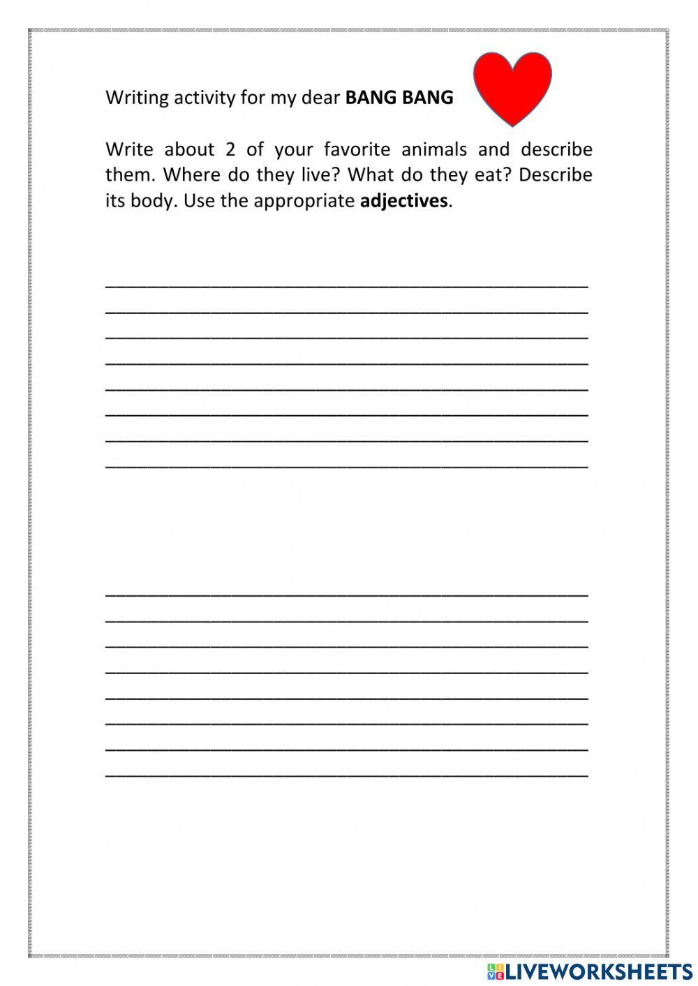 Writing task - Adjectives 1001099 | Nierru Cabilao | Live