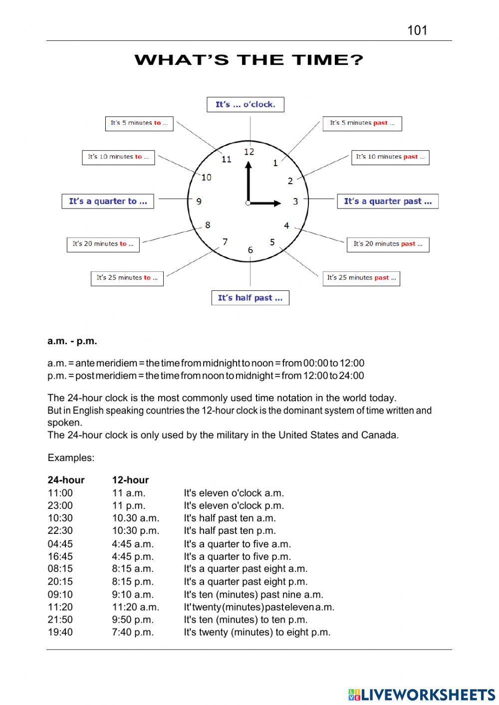 Lt-the time worksheet | Live Worksheets