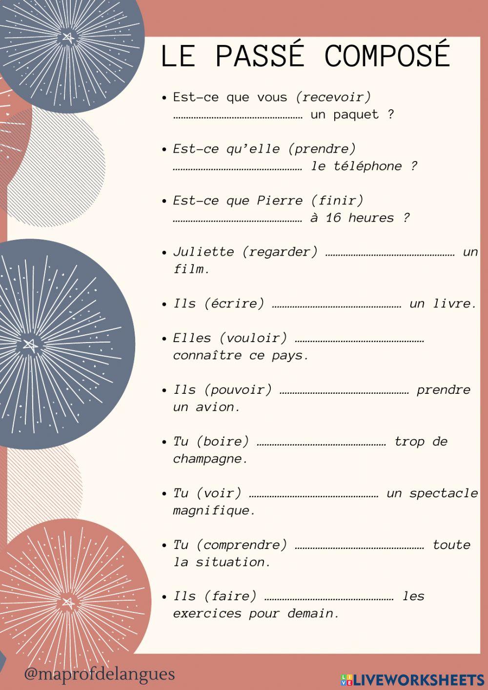 Le PassÉ ComposÉ Online Exercise For Live Worksheets