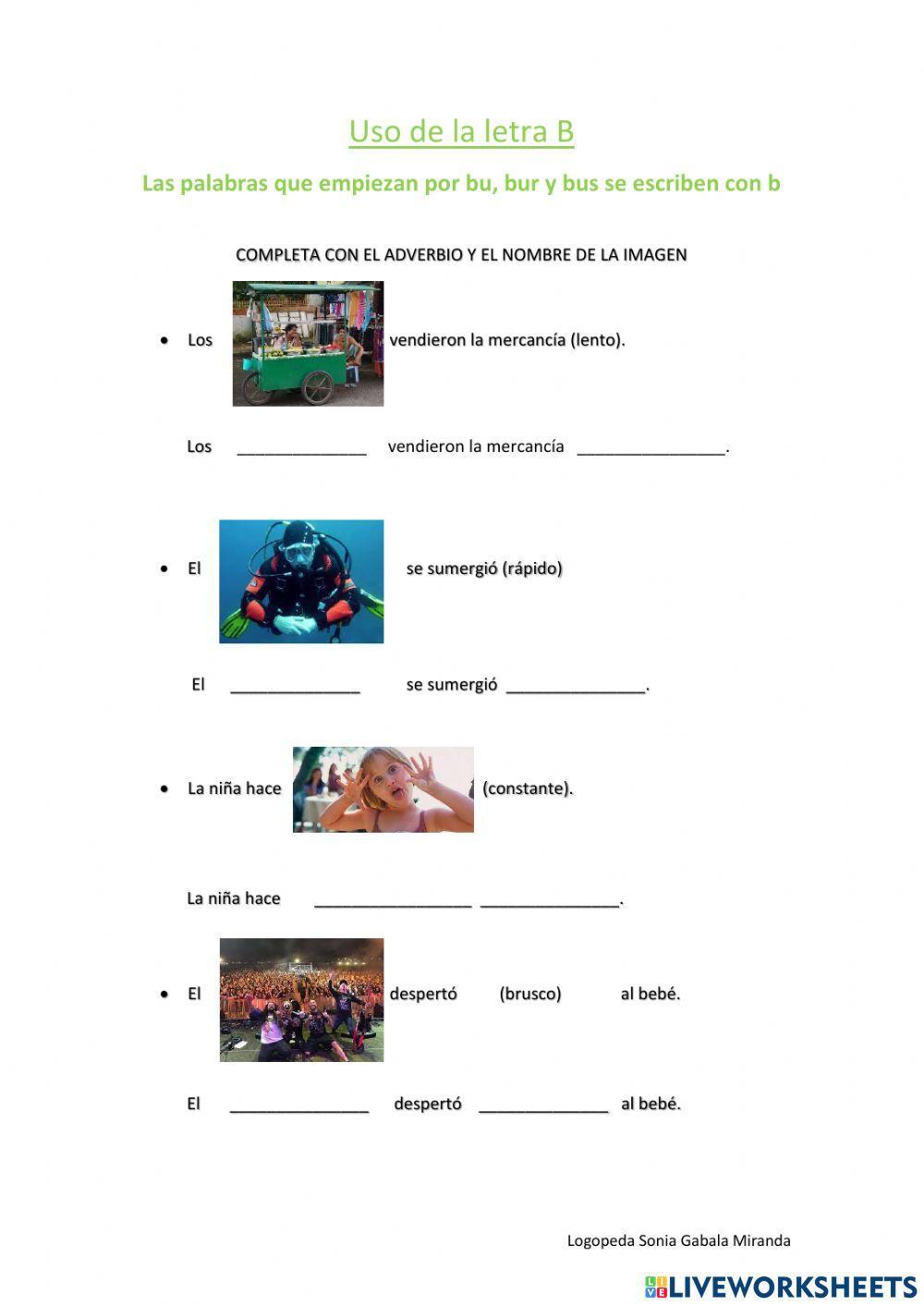 Palabras que empiezan por bu, bur y bus exercise | Live Worksheets