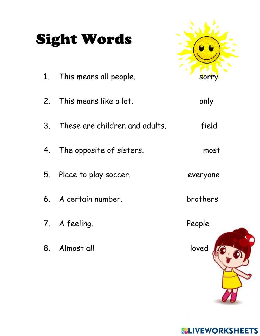 Sight Word Review interactive worksheet | Live Worksheets