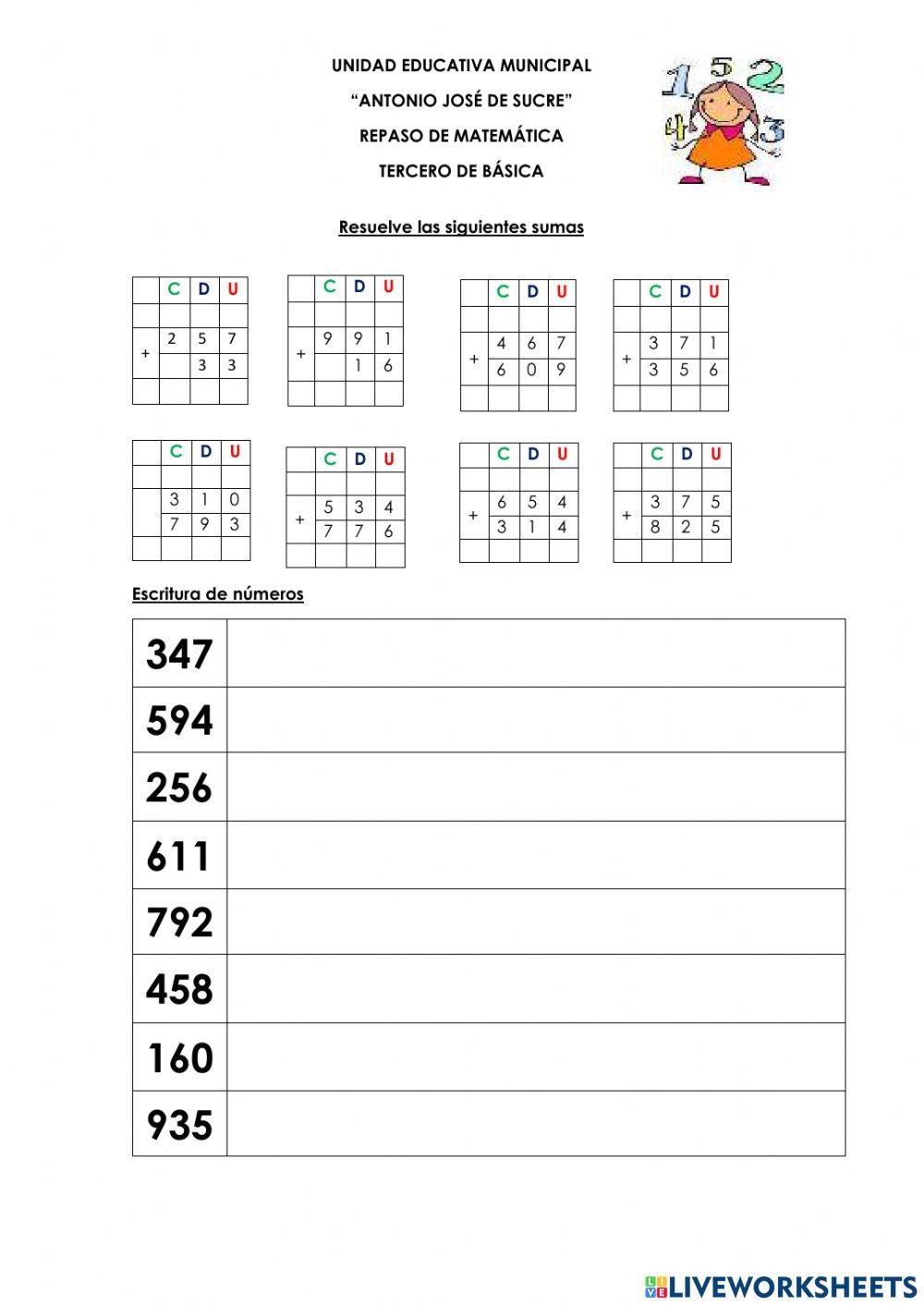 Repaso sumas 1002525 | Alba Barros | Live Worksheets