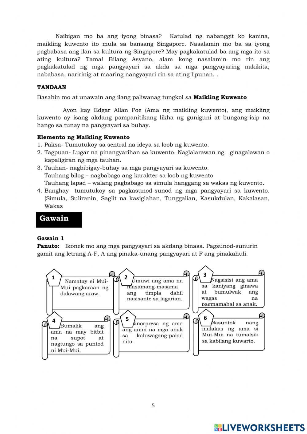 Modyul 1 worksheet | Live Worksheets