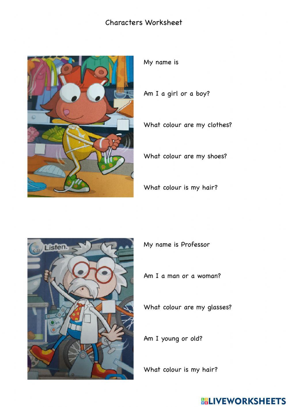 Characters Live Worksheet 1603 | callumtellwright