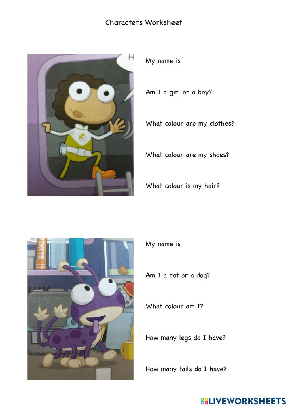 Characters Live Worksheet 1603 | callumtellwright