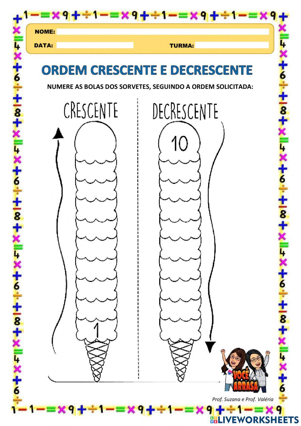 Ordem Crescente e Decrescente Alfabetização activity | Live Worksheets