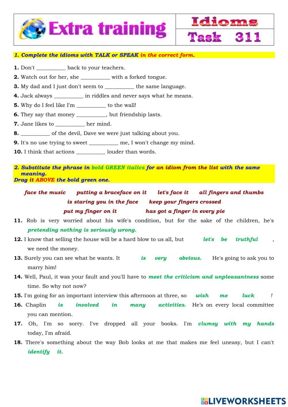 Extra Training 311 worksheet | Live Worksheets