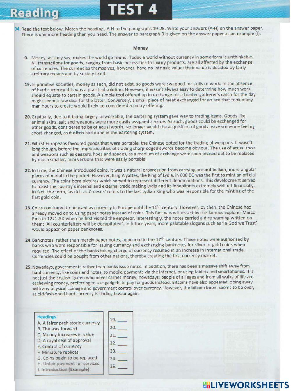 APTIS READING T… | Free Interactive Worksheets | 5014623