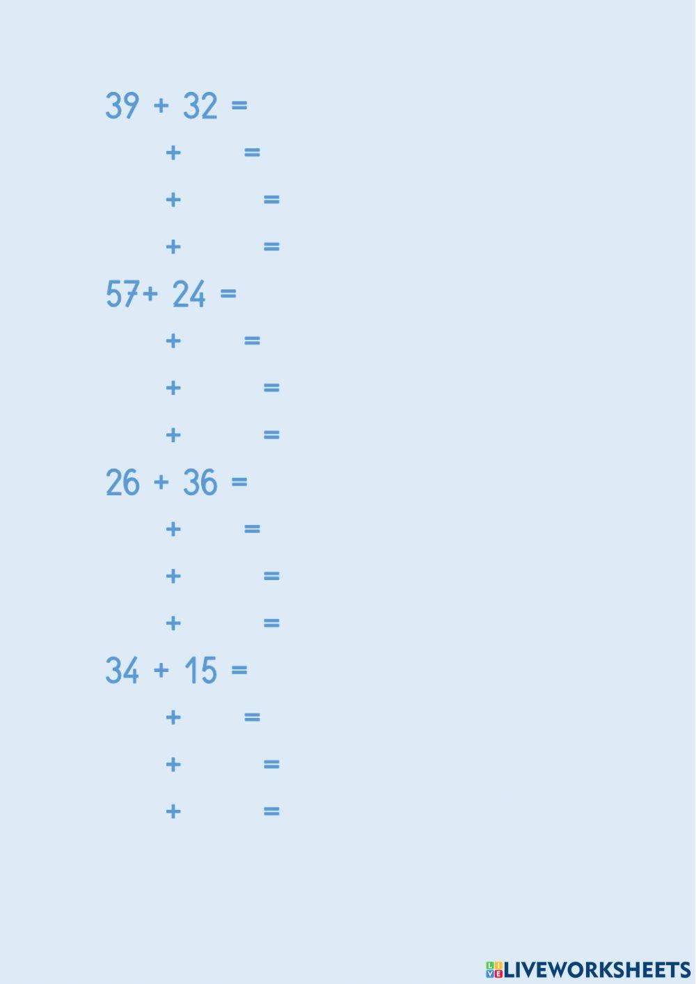 Sumas en horizontal online worksheet | Live Worksheets