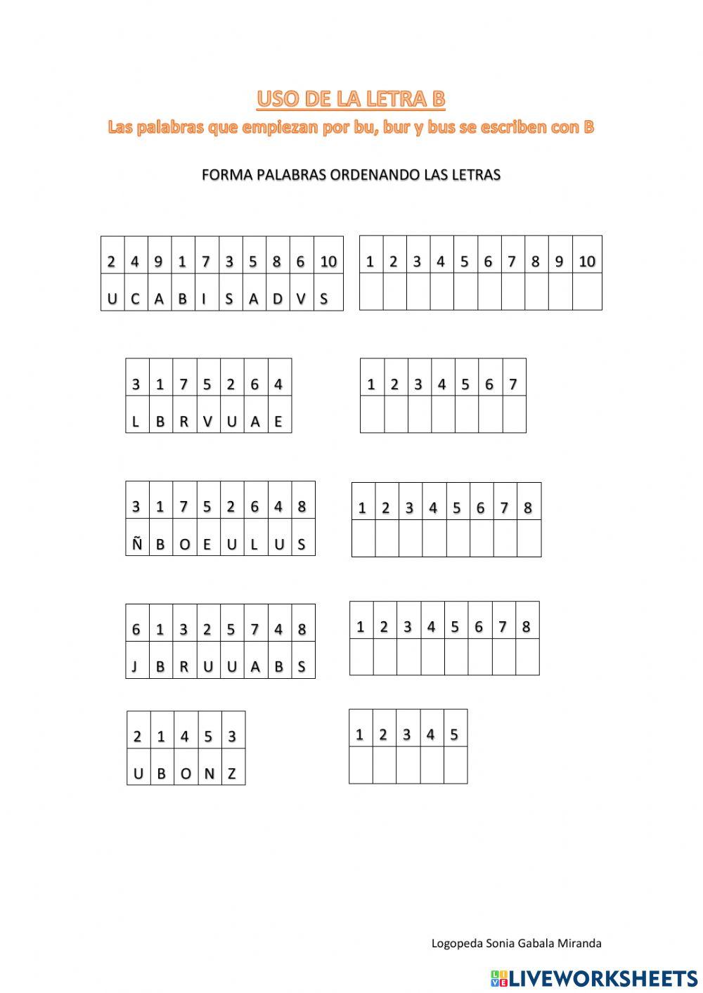 Palabras que empiezan por bu, bur y bus online worksheet | Live Worksheets