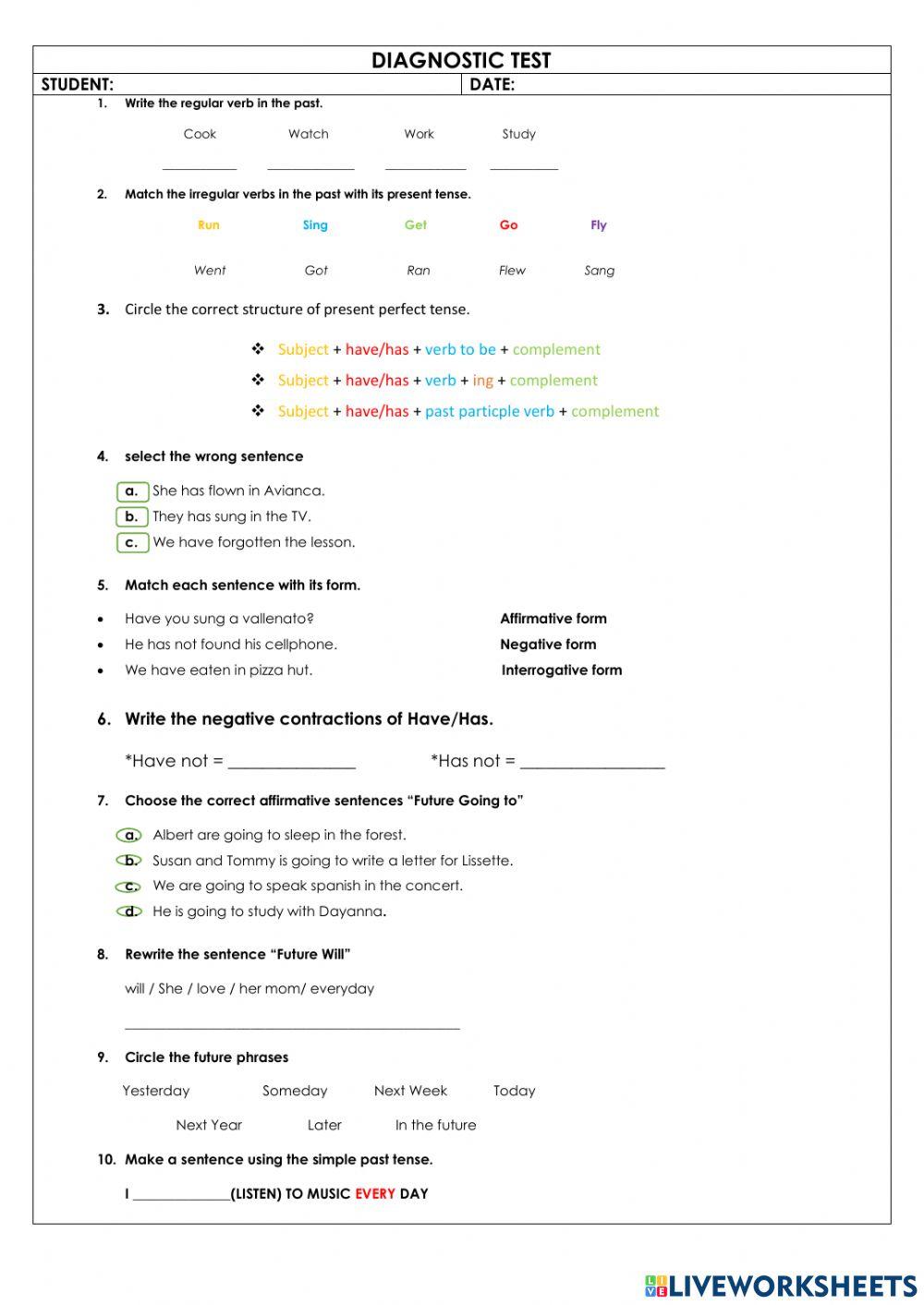Diagnostic test online exercise for BGU | Live Worksheets