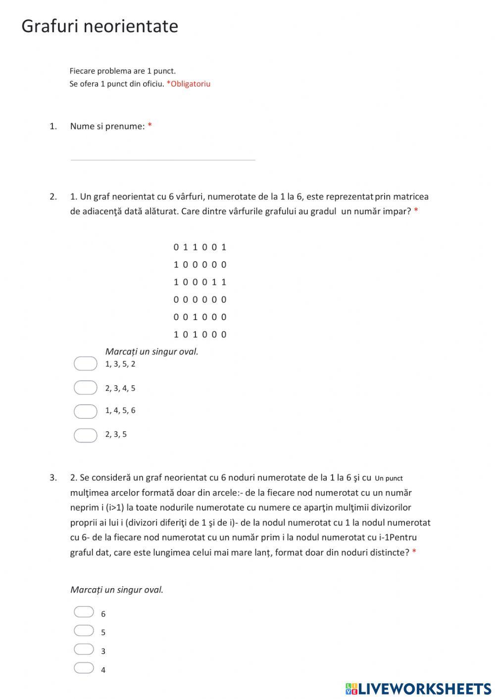 Test Grafuri Neorientate Worksheet Live Worksheets