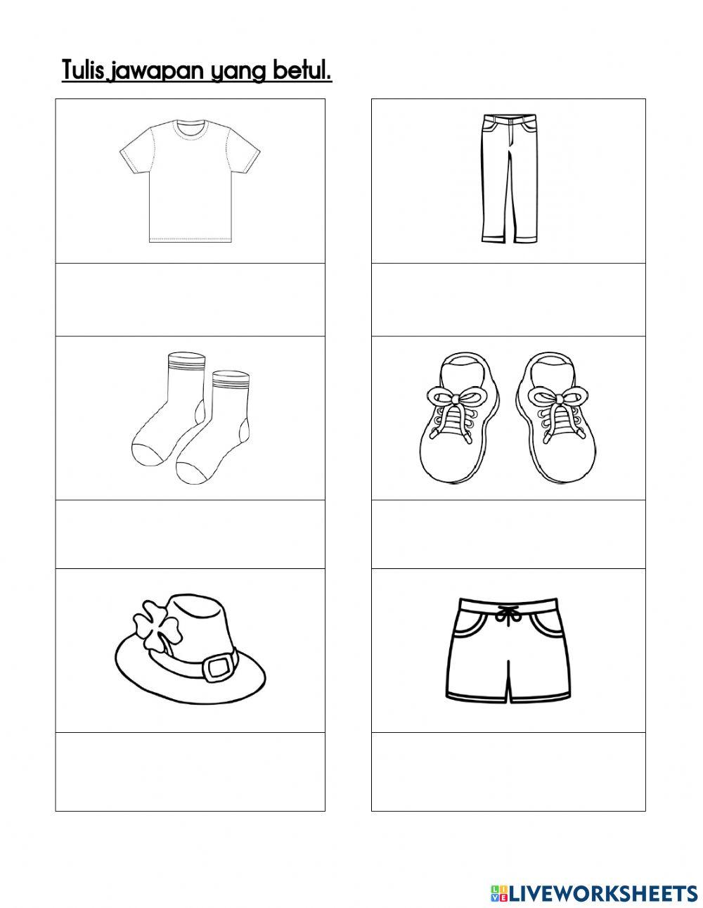 Pakaian dan aksesori interactive worksheet | Live Worksheets
