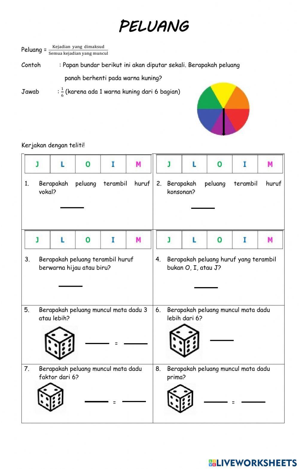 Menghitung Nilai Peluang worksheet | Live Worksheets
