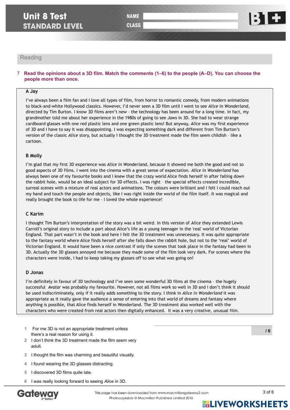 B1+ unit 8 online exercise for | Live Worksheets