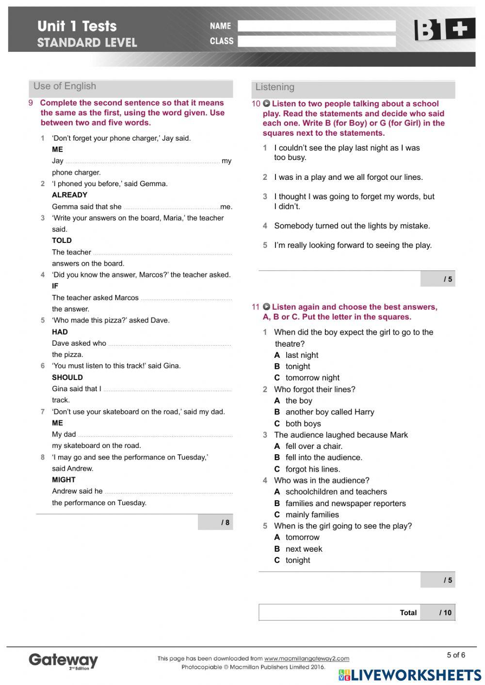 B1+ unit 8 online exercise for | Live Worksheets