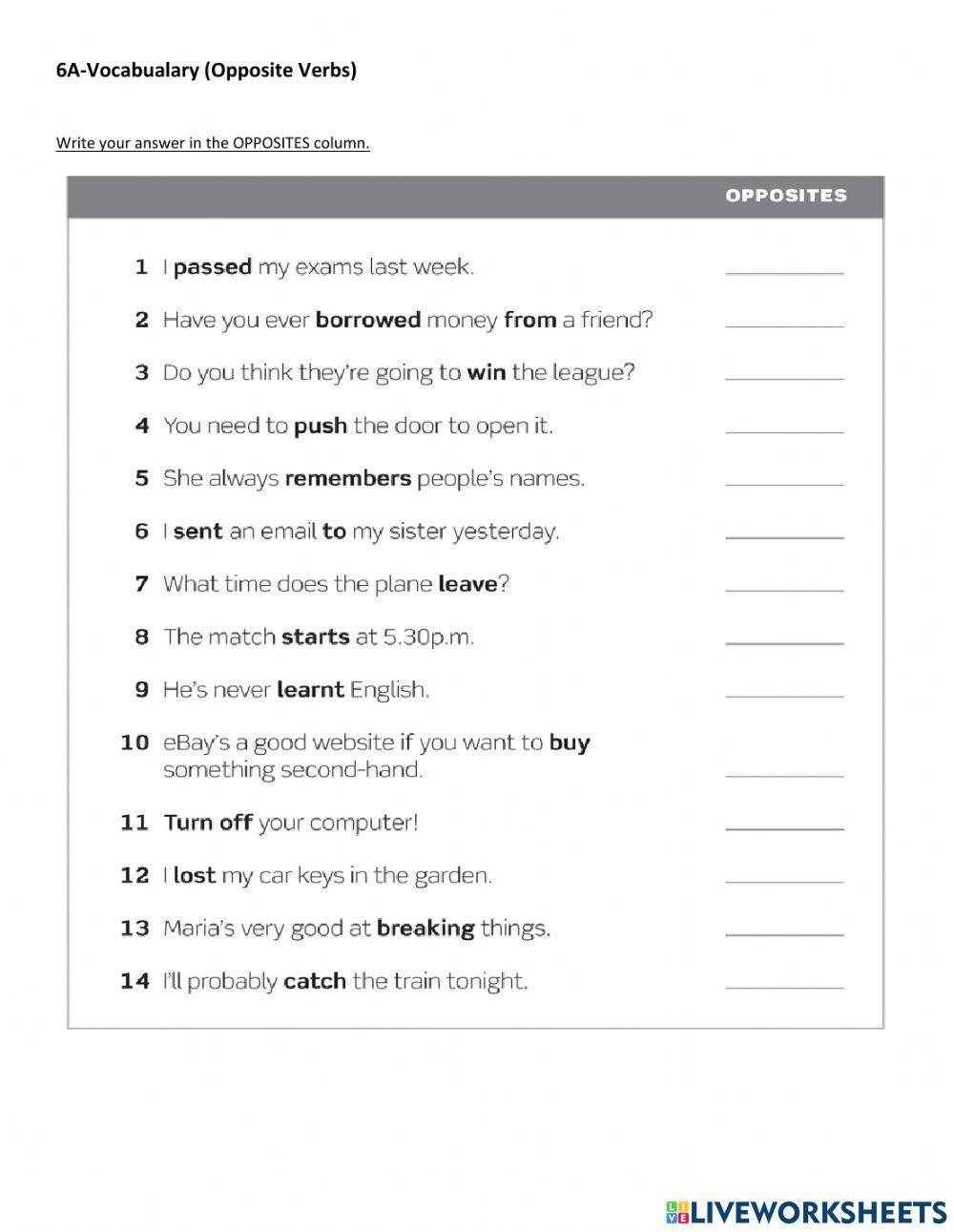 GEP5-6A-Vocab worksheet | Live Worksheets