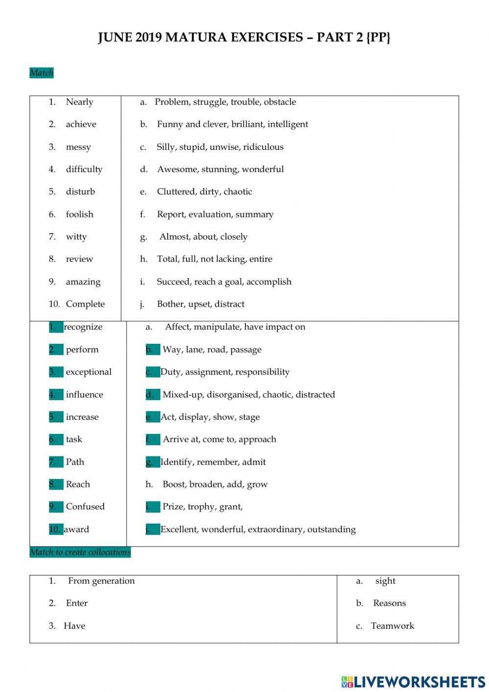 JUNE 2019 PP part 2 interactive worksheet | Live Worksheets