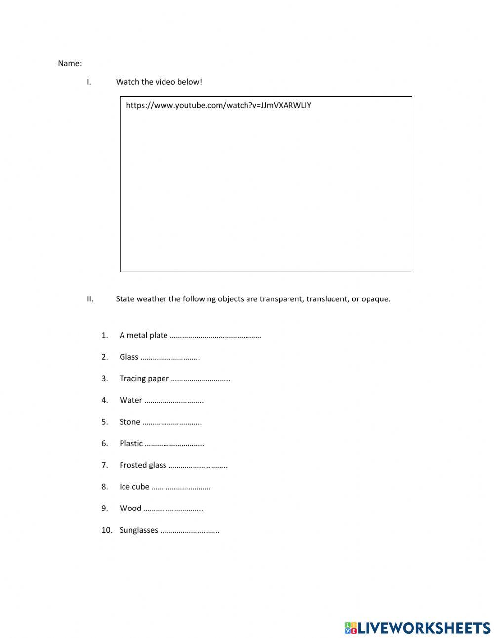 Transparent, tr… | Free Interactive Worksheets | 1005078