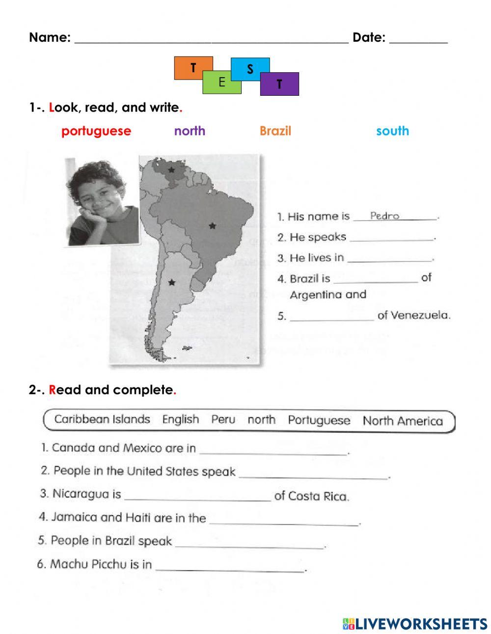 TEST-oUR CONTINENT worksheet | Live Worksheets