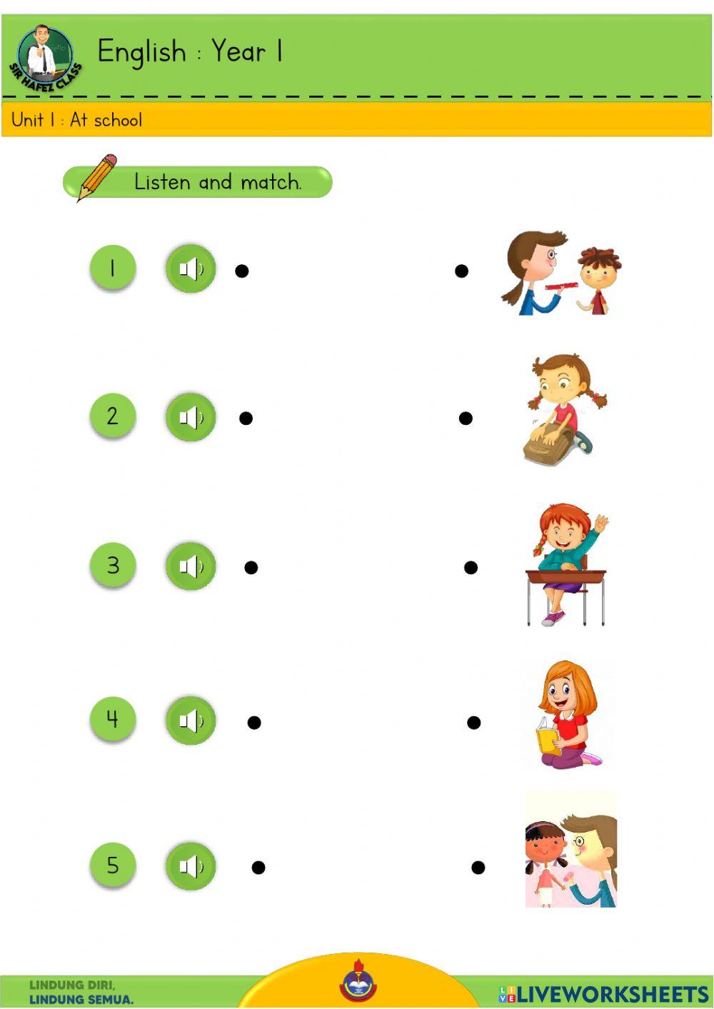 English Y1 - At school 3 | mhdhafez | Live Worksheets