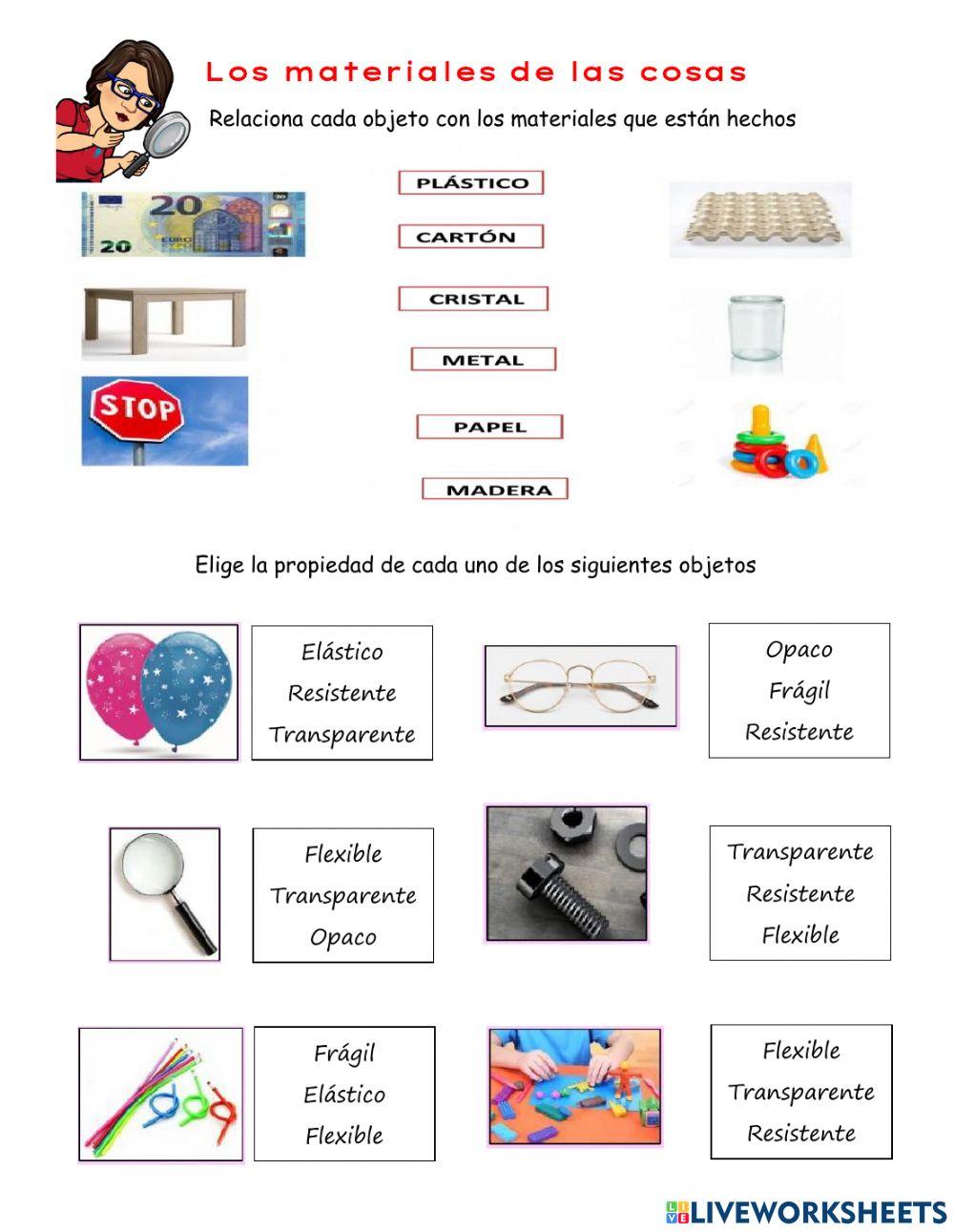 Los materiales de las cosas worksheet | Live Worksheets