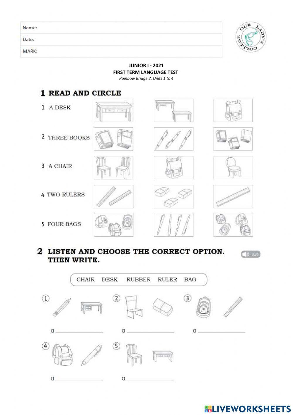 junior 1 test | Free Interactive Worksheets | 1111805