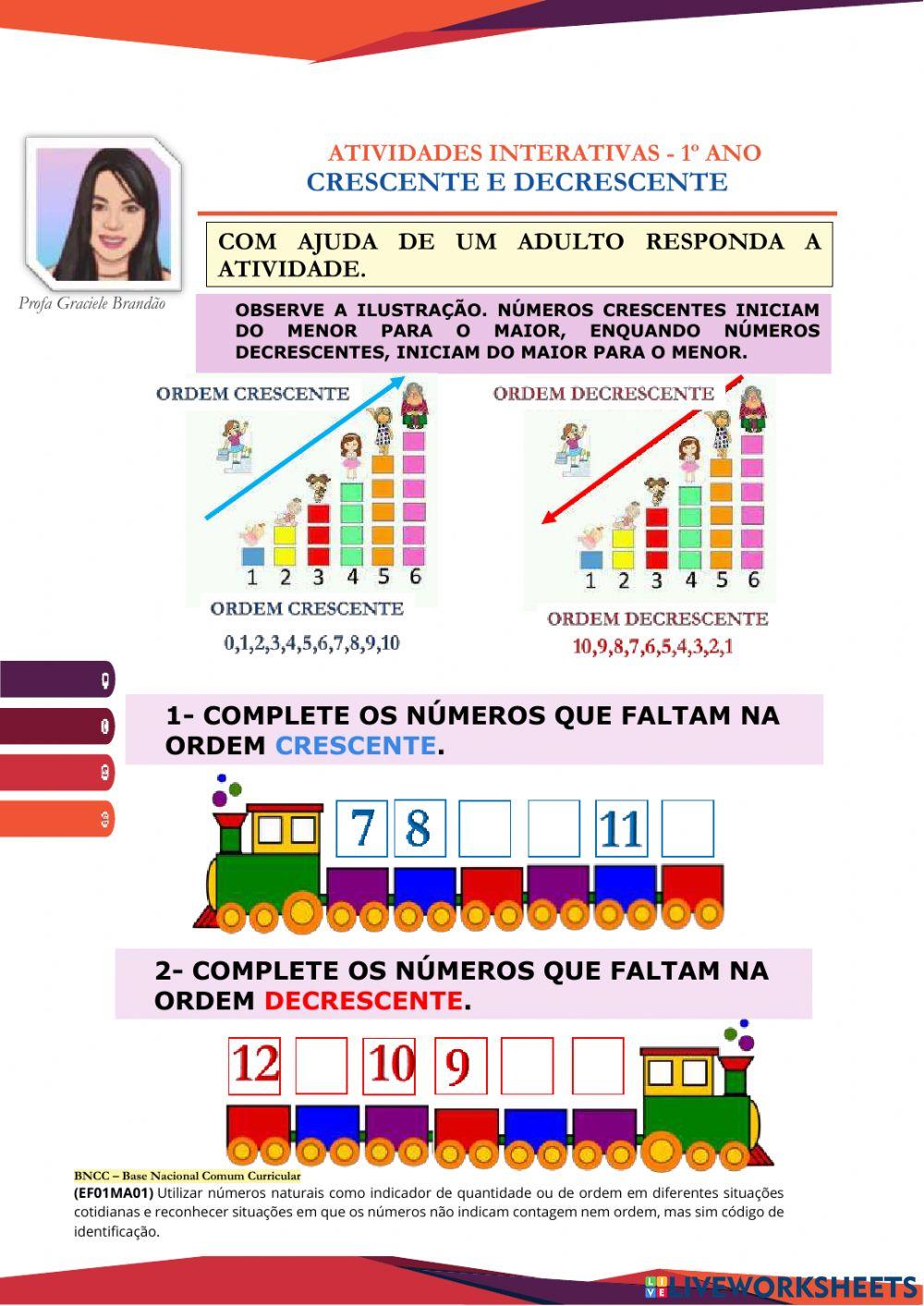 Crescente-decrescente worksheet | Live Worksheets