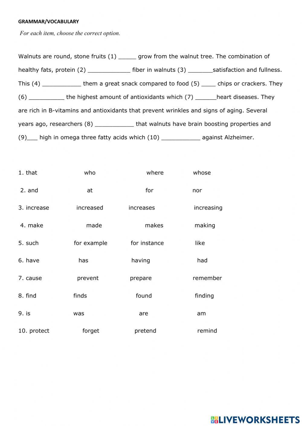 Grammar& Vocabulary Practice 16-17 worksheet | Live Worksheets