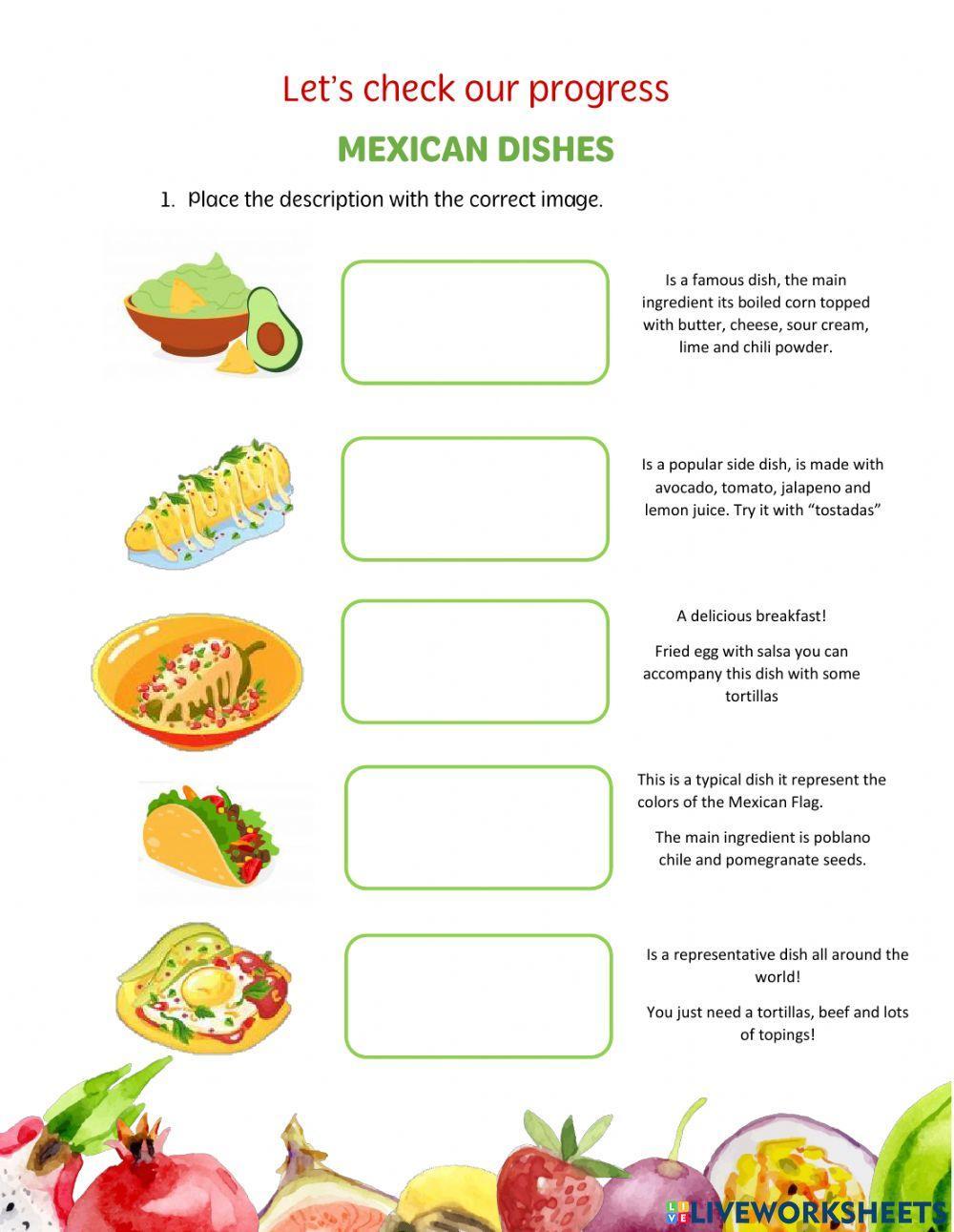 Mexican dishes | Free Interactive Worksheets | 1006161