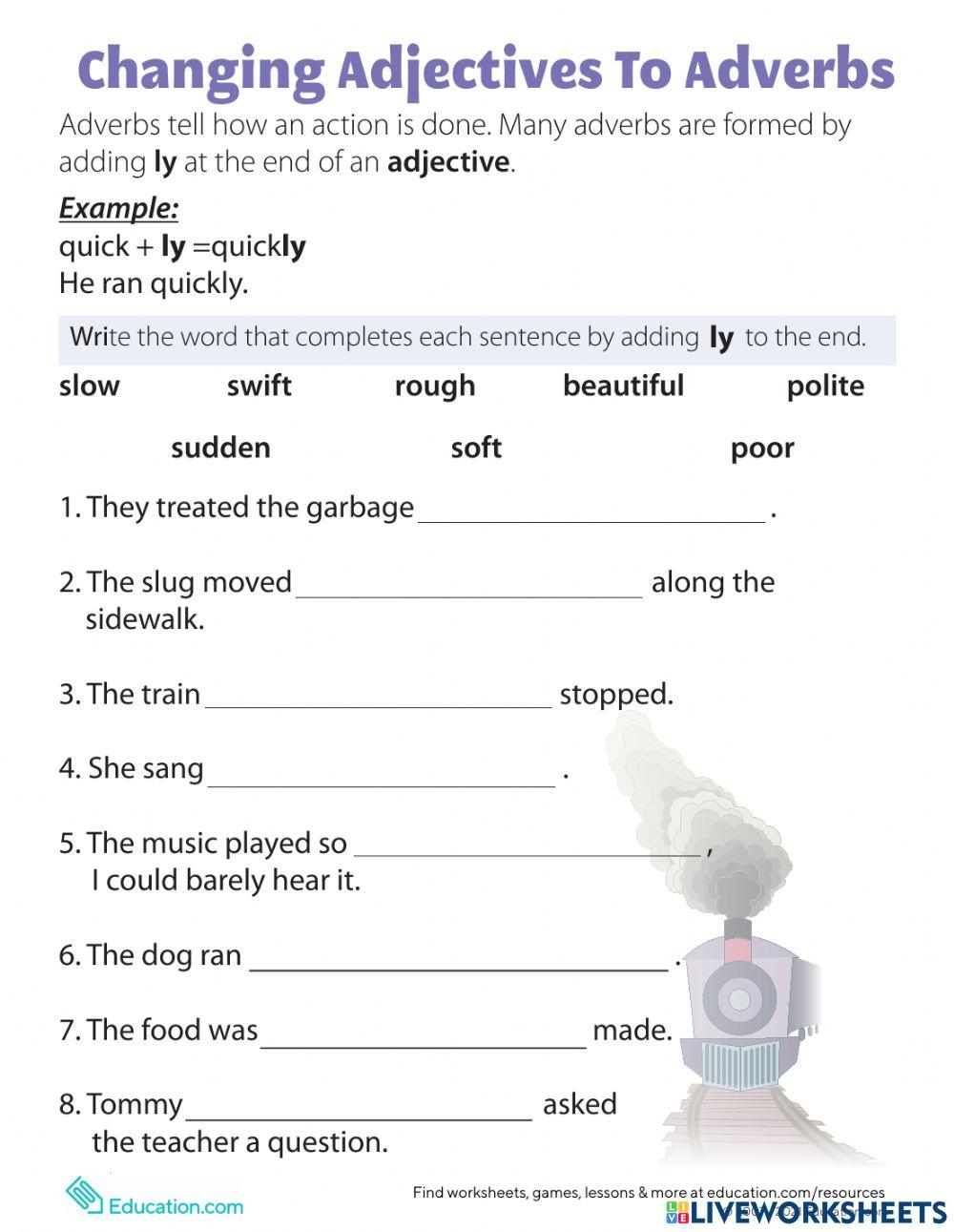 Changing Adjectives to Adverbs online exercise for | Live Worksheets