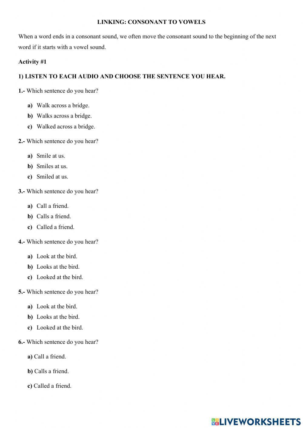 Linking consona… | Free Interactive Worksheets | 1006487