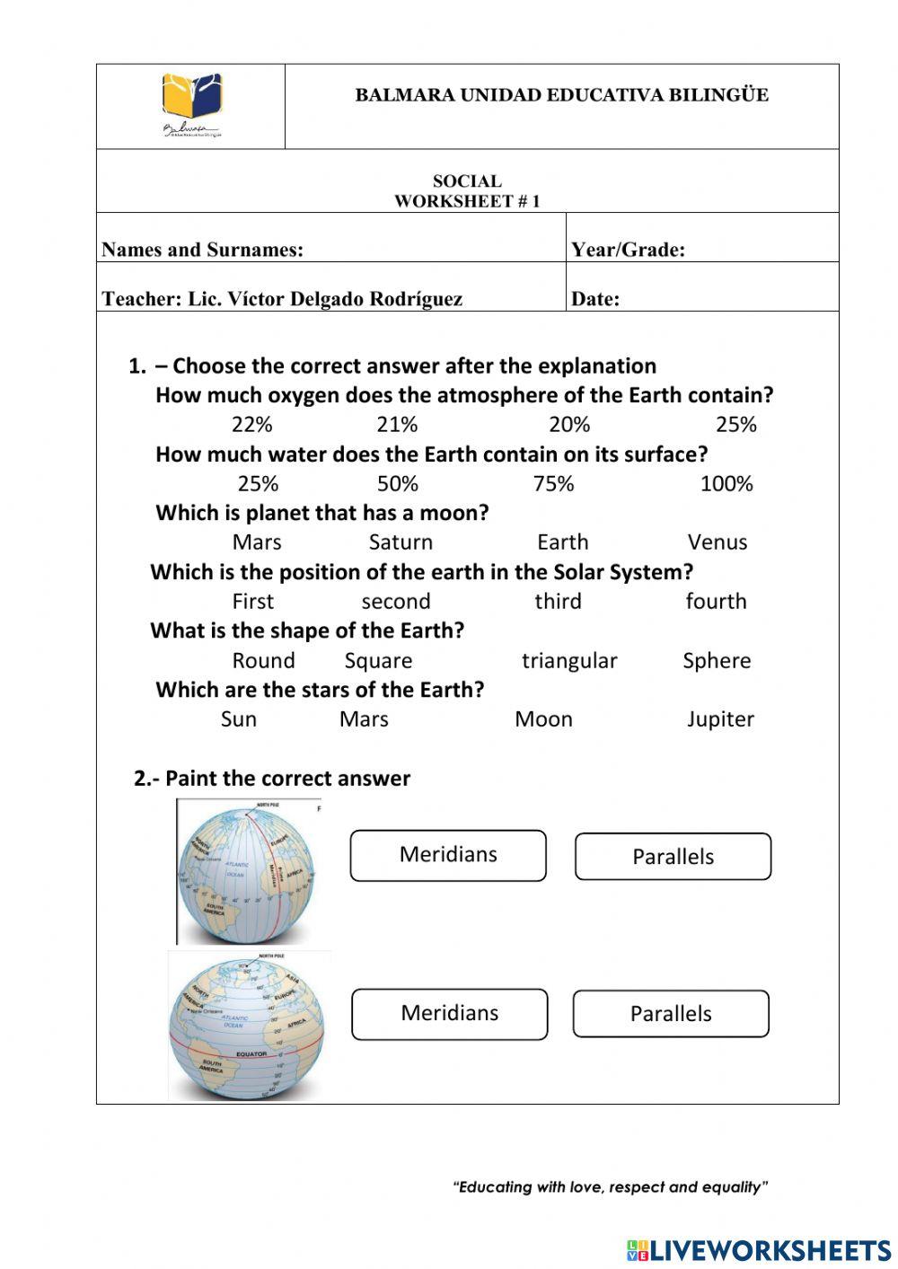 Worksheet about The Earth worksheet | Live Worksheets