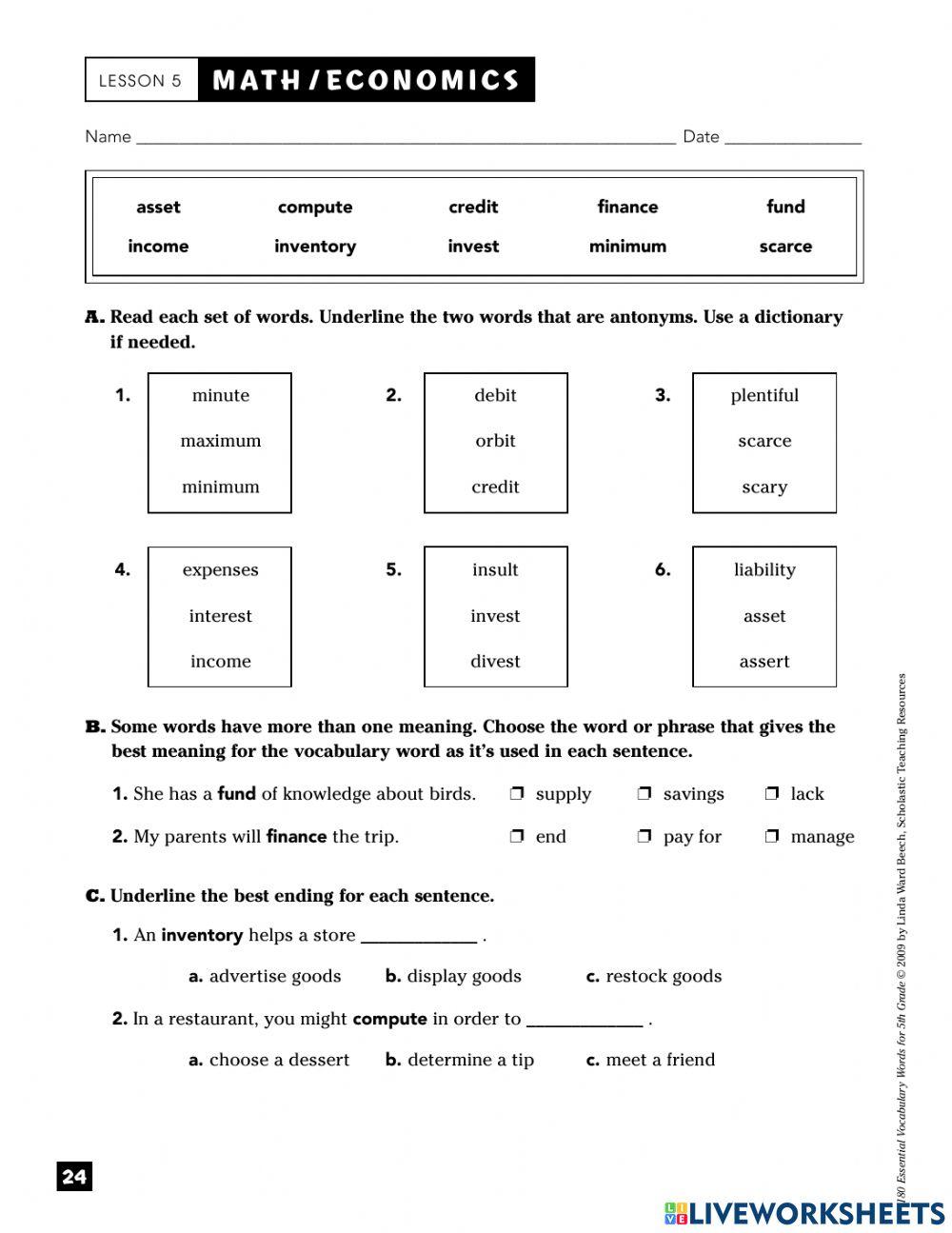 Economics Words Online Exercise For Live Worksheets economics-words-online-exercise-for-live-worksheets