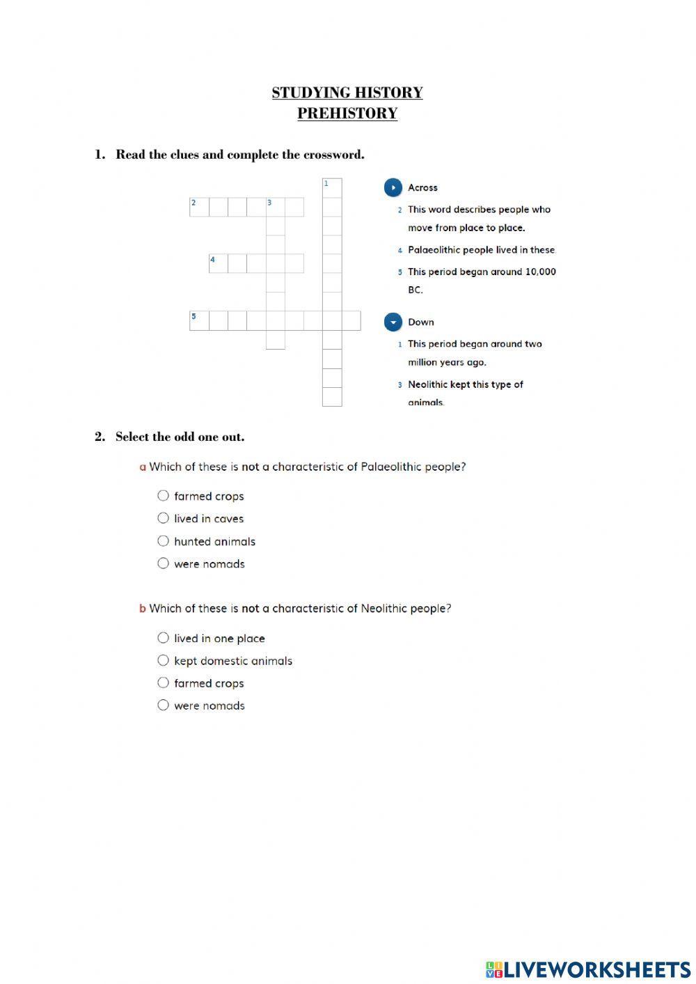 Prehistory. Pal… | Free Interactive Worksheets | 1006773