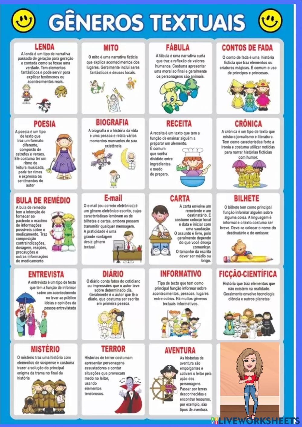 Generos textuais | Free Interactive Worksheets | 1006994