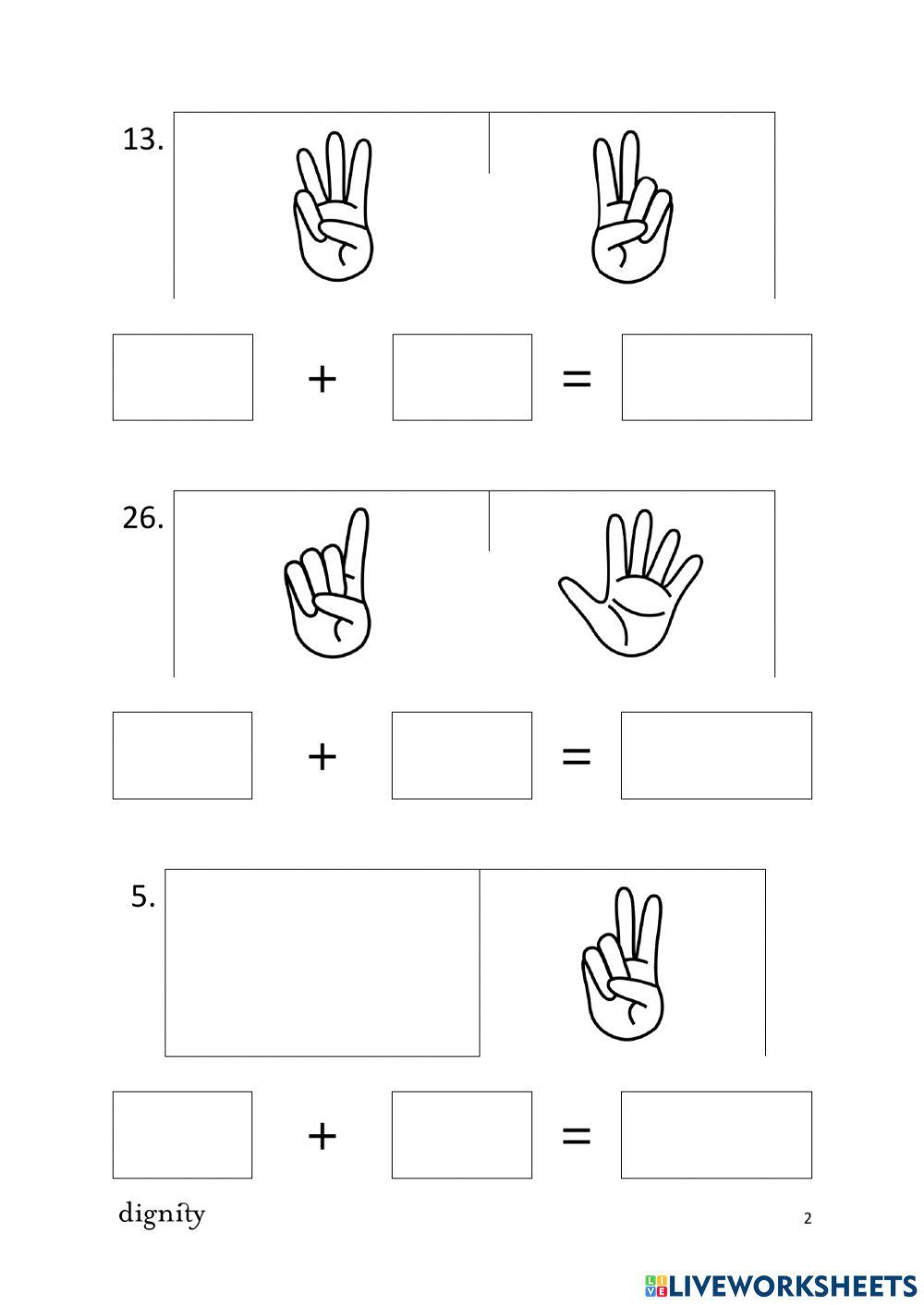 Addition with fingers Random worksheet | Live Worksheets