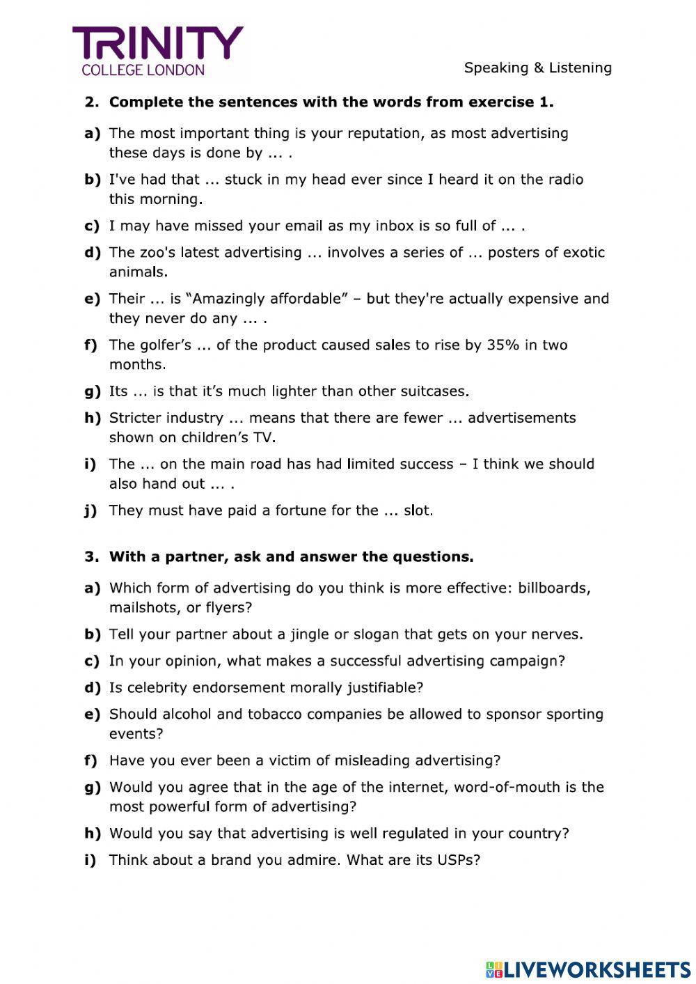 Trinity C1 Advertising online exercise for | Live Worksheets